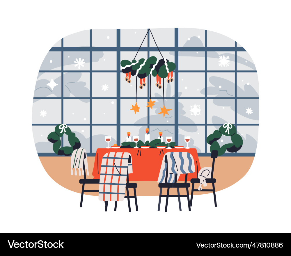 Christmas dining table served designed for winter Vector Image