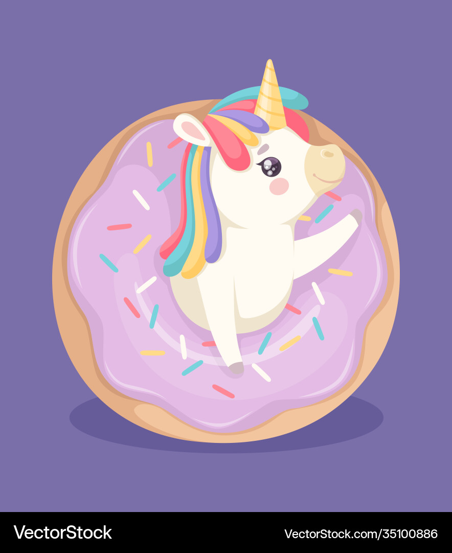 Cute unicorn with donut sweet poster bakery Vector Image