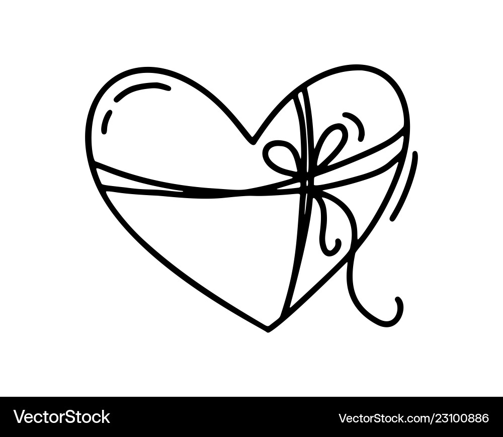 Monoline cute heart with rope and bow Royalty Free Vector