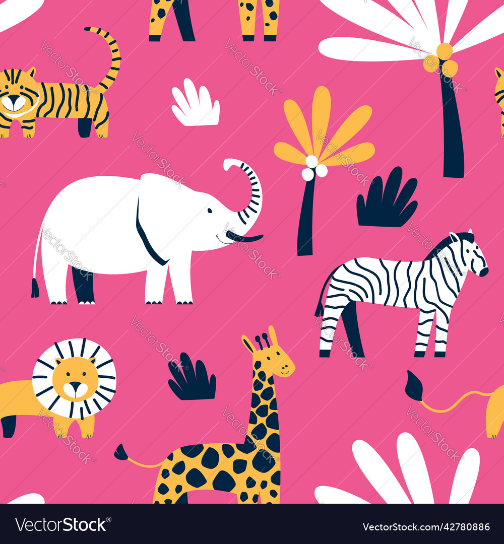Seamless pattern of savanna animals on a pink Vector Image