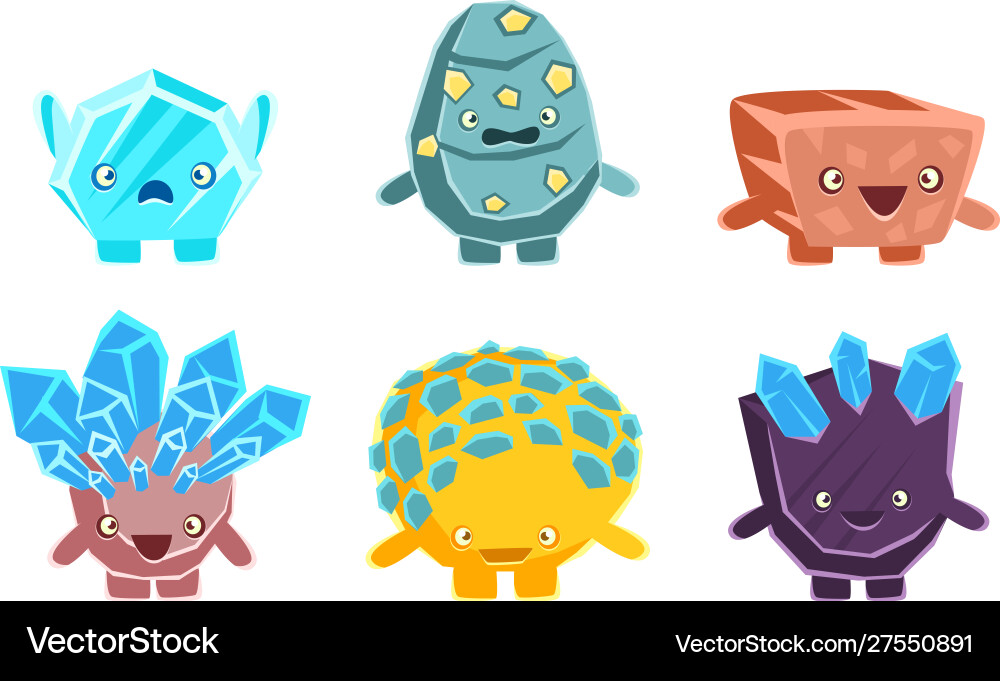 Cute stones and crystals characters set friendly Vector Image