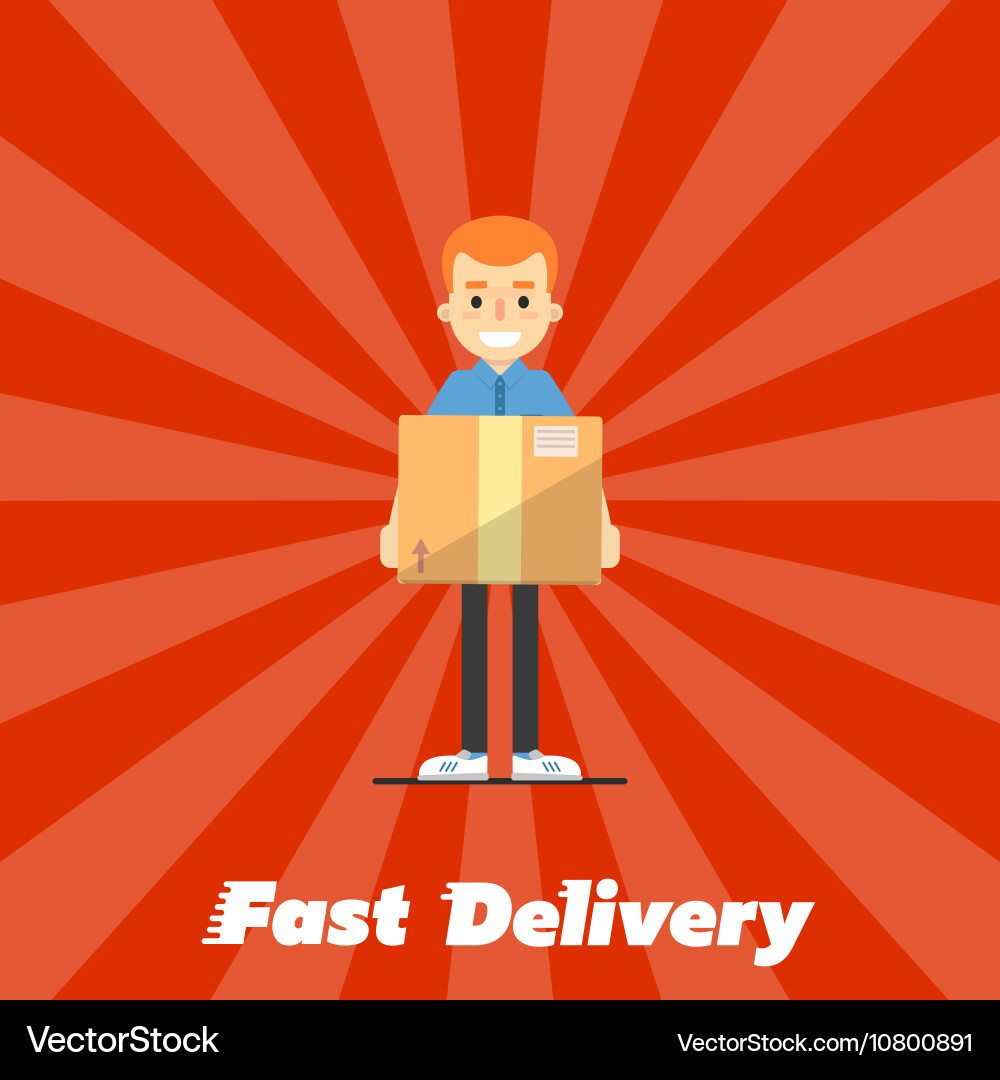 Fast delivery banner postman with cardboard box Vector Image