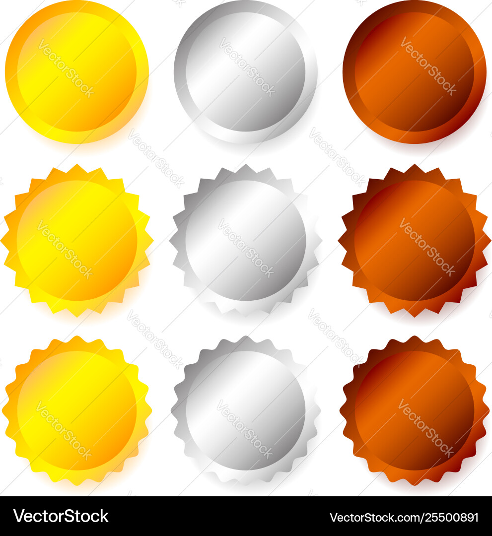 Gold silver and bronze medals badges Royalty Free Vector