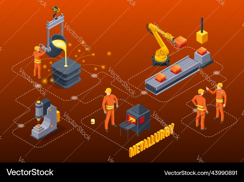 Isometric industrial steel production Royalty Free Vector