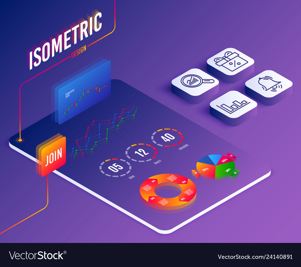 Isometric set discount offer data analysis Vector Image