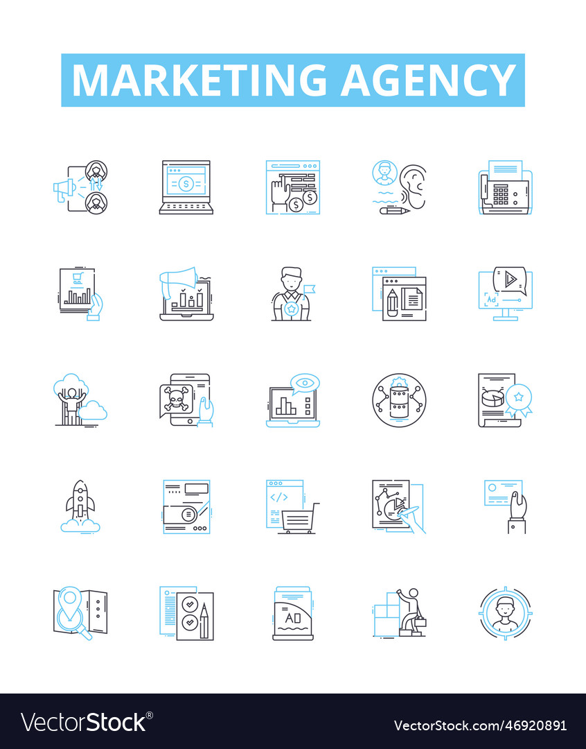 Marketing agency line icons set agency Royalty Free Vector