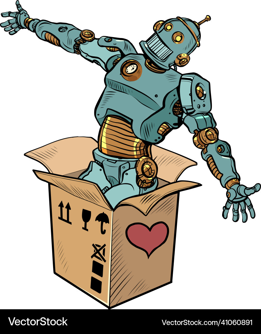 Robot mechanical toy box valentine surprise Vector Image