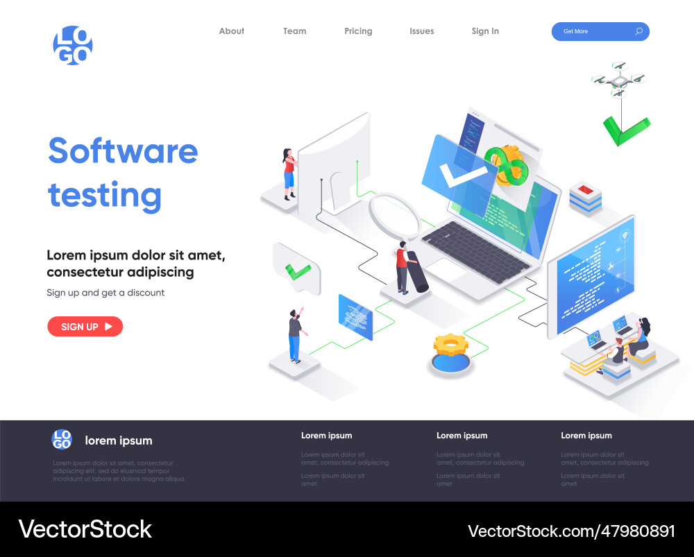 Software testing isometric landing page Royalty Free Vector