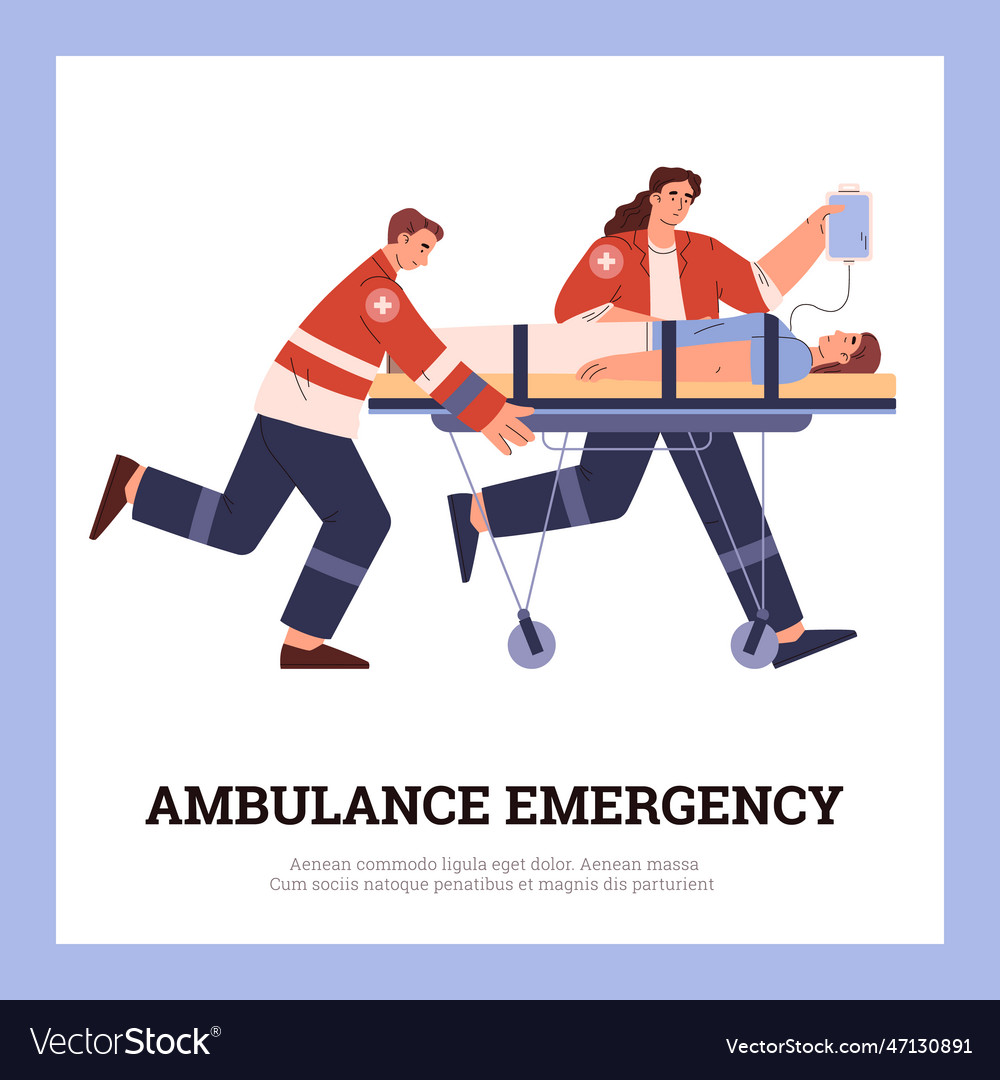 Squared banner about ambulance emergency flat Vector Image Squared banner about ambulance emergency flat Vector Image