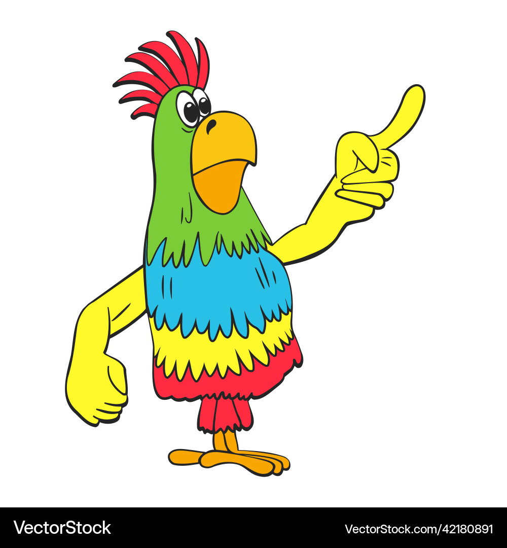Surprised funny parrot holds index finger up Vector Image