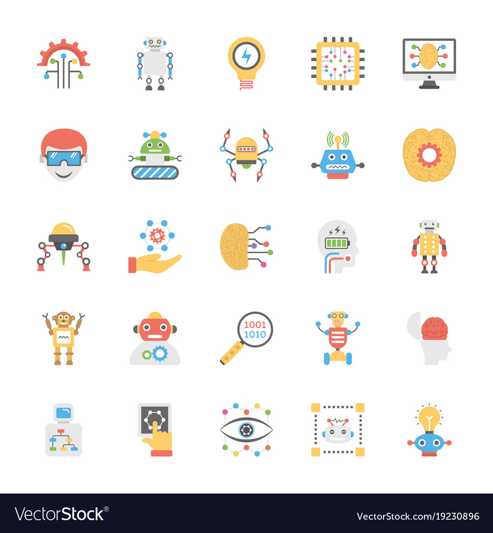 Artificial intelligence flat icon pack Royalty Free Vector