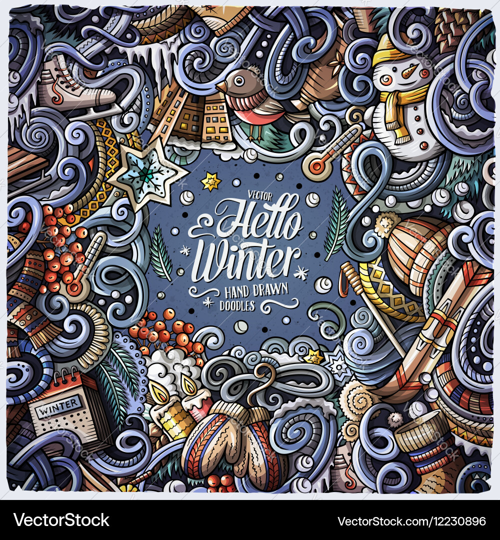Cartoon cute doodles Winter season frame design Vector Image