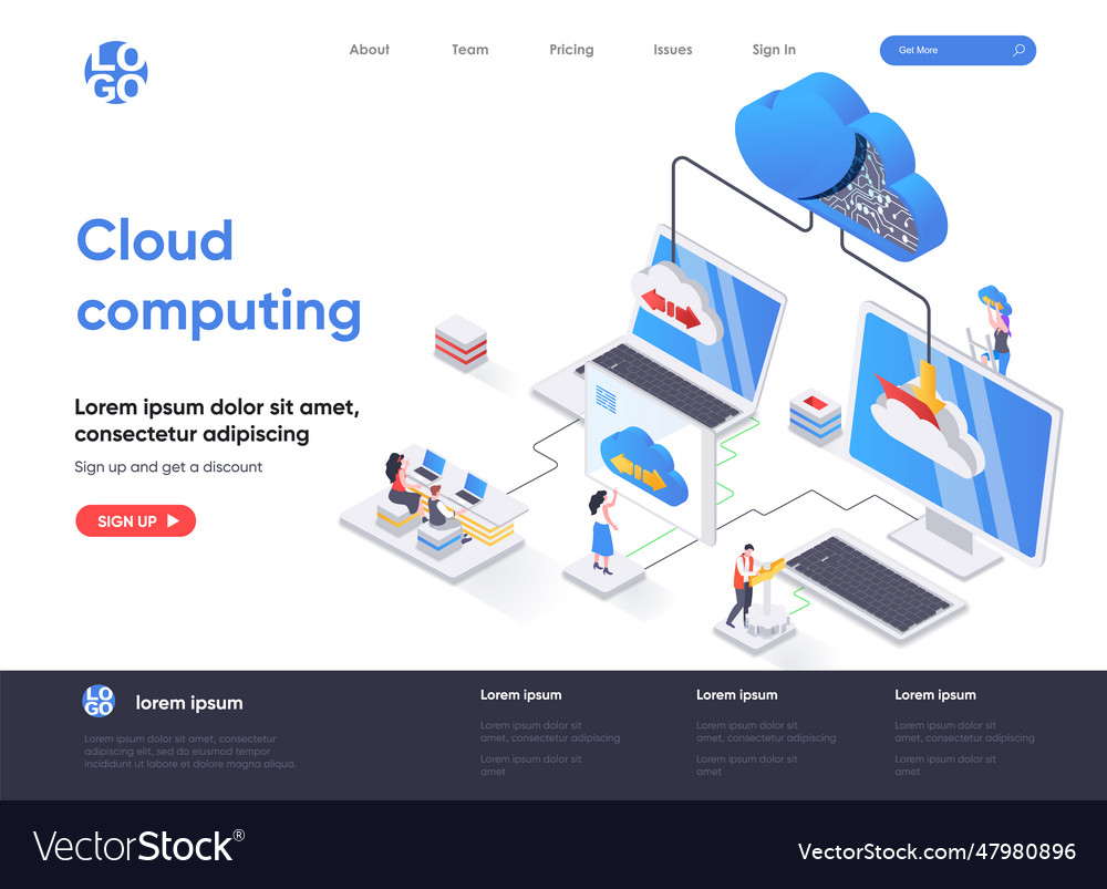 Cloud Computing Isometric Landing Page Hosting Vector Image