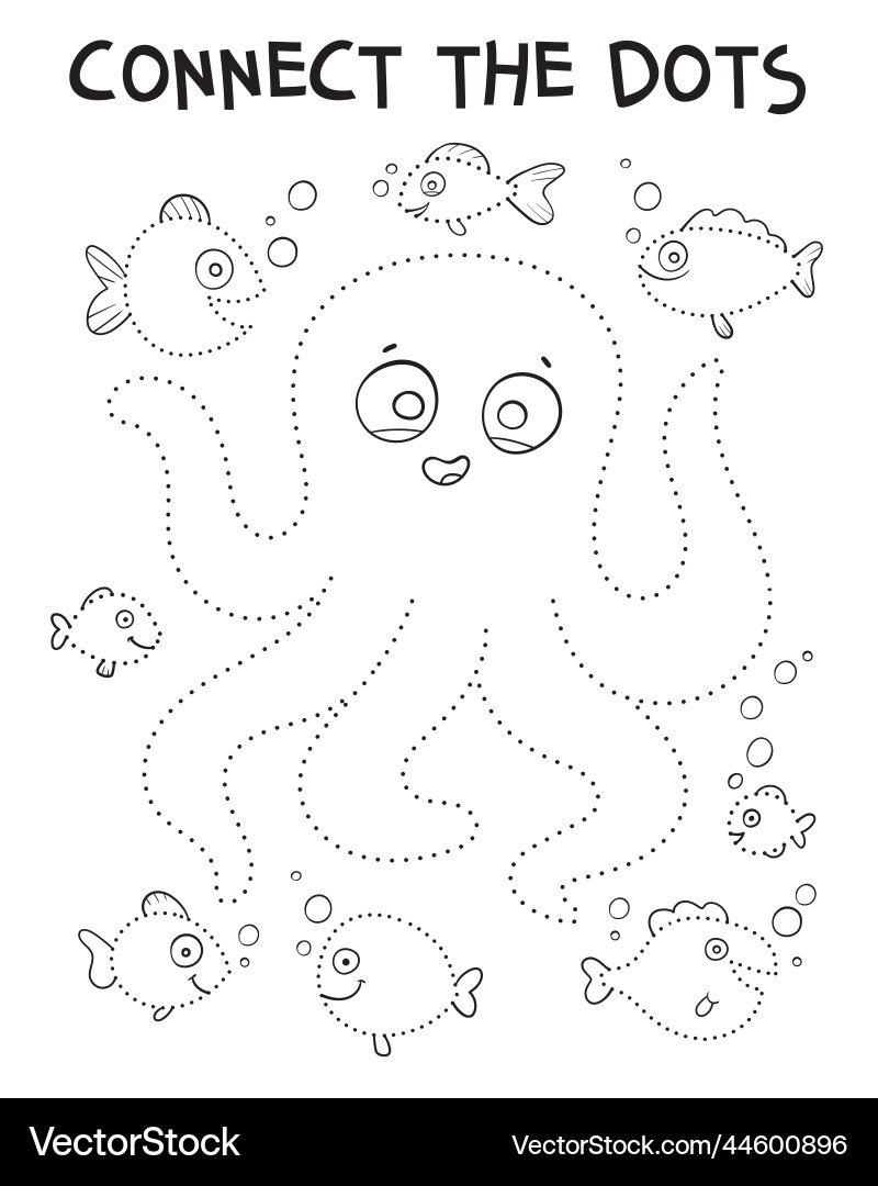 Connect the dots and draw cute cartoon octopus Vector Image