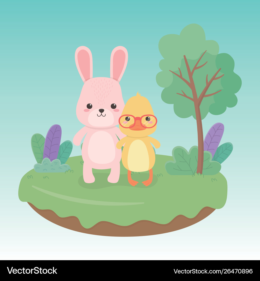 Cute and little rabbit duck in field Royalty Free Vector