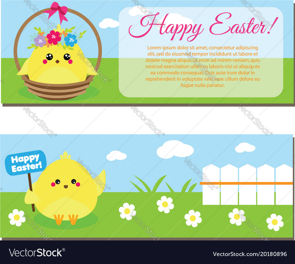 Happy easter horizontal banners with cute cartoon Vector Image