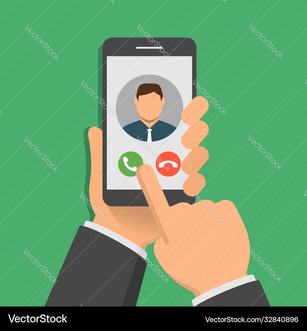 Incoming call on smartphone screen one hand holds Vector Image