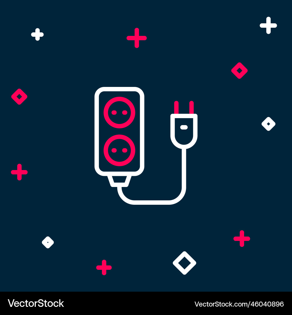 Line electric extension cord icon isolated on blue