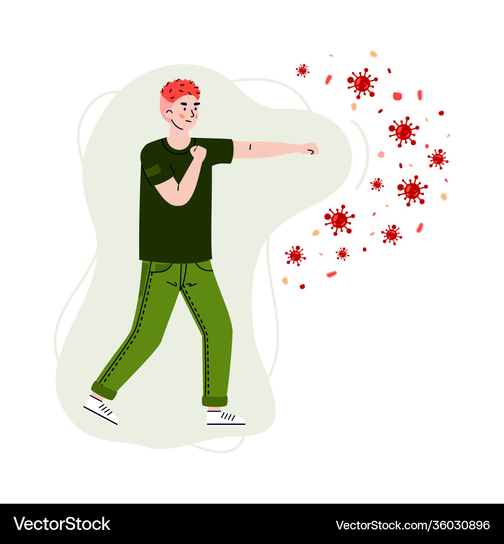 Man fighting with virus and bacteria cartoon Vector Image