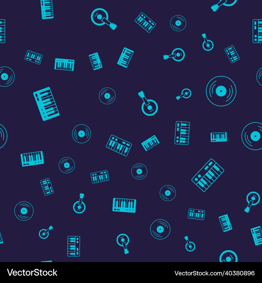 Set music synthesizer vinyl disk banjo Royalty Free Vector