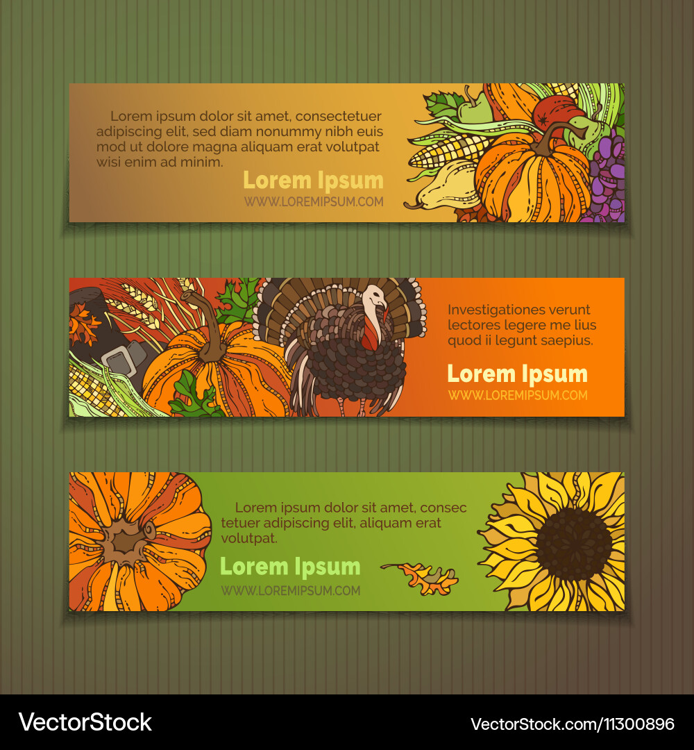 Set of thanksgiving horizontal banners Royalty Free Vector