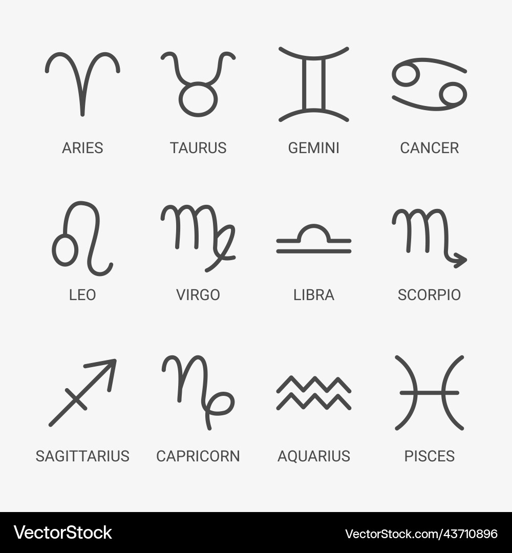 Zodiac horoscope line symbols set Royalty Free Vector Image