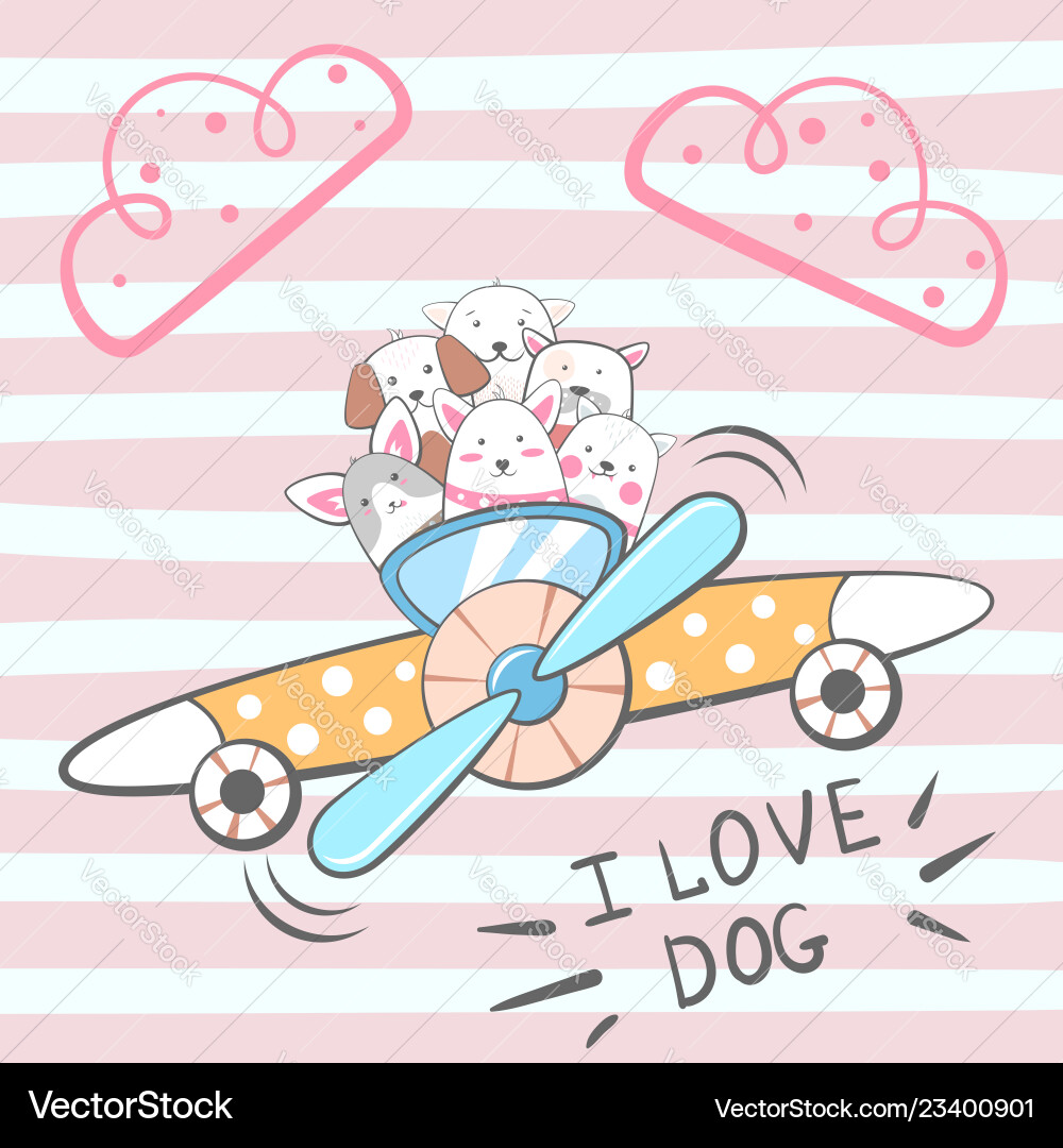 Cartoon dog characters airplane Royalty Free Vector Image