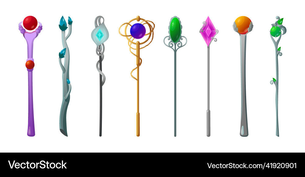 Colorful magic wands for wizards cartoon set Vector Image
