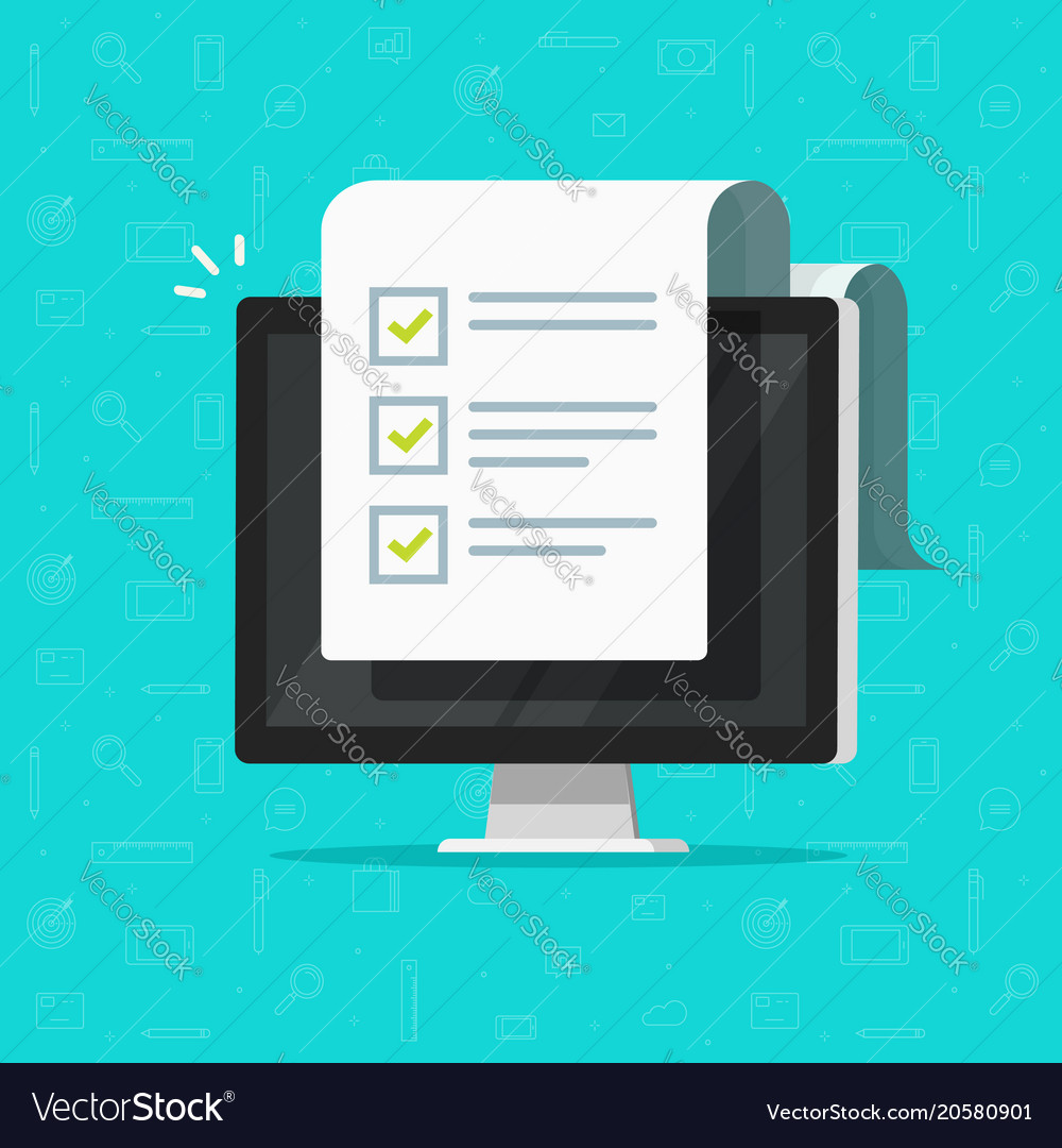 Computer and checklist flat Royalty Free Vector Image