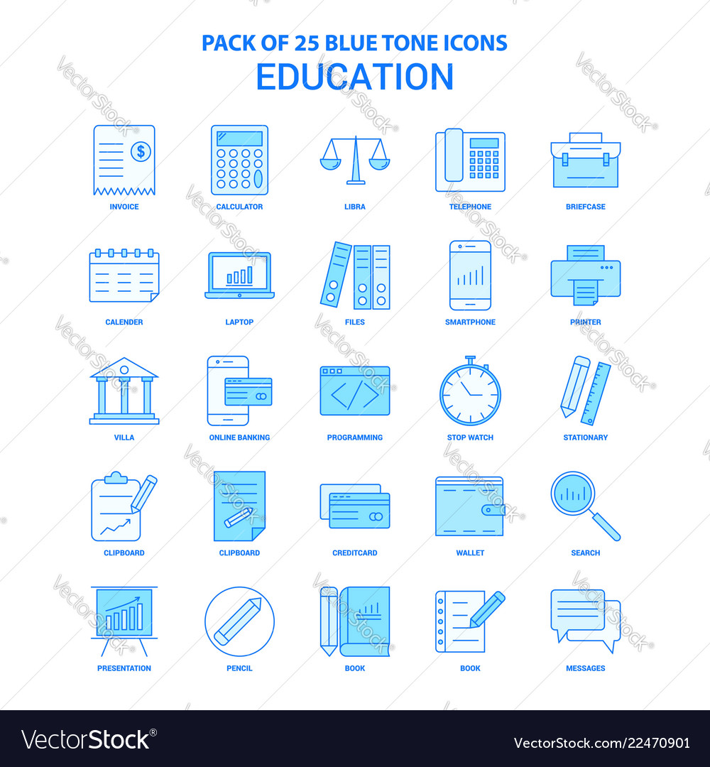 Education blue tone icon pack - 25 sets Royalty Free Vector