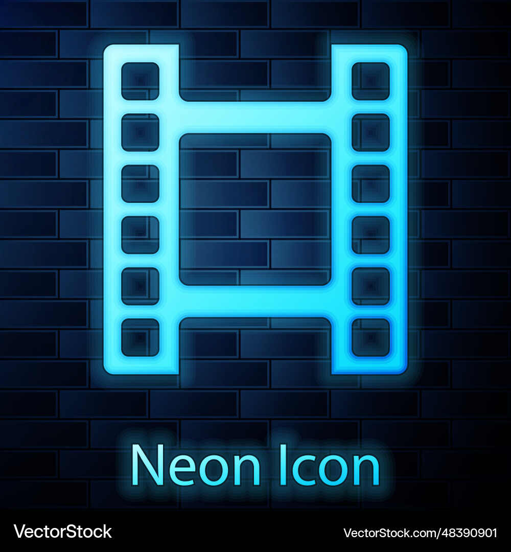 Glowing neon play video icon isolated on brick Vector Image