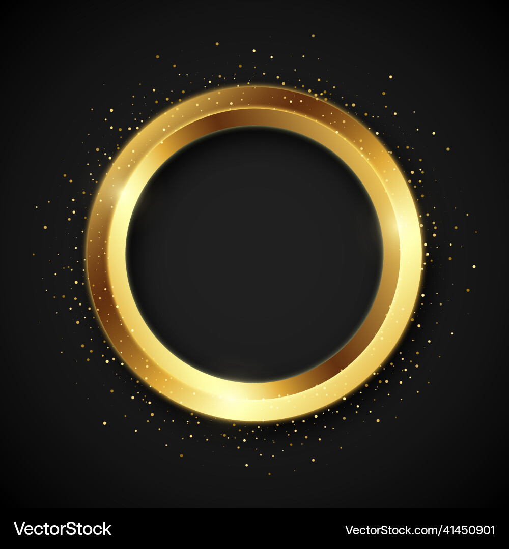 Golden sparkling 3d ring with gold glitter Vector Image