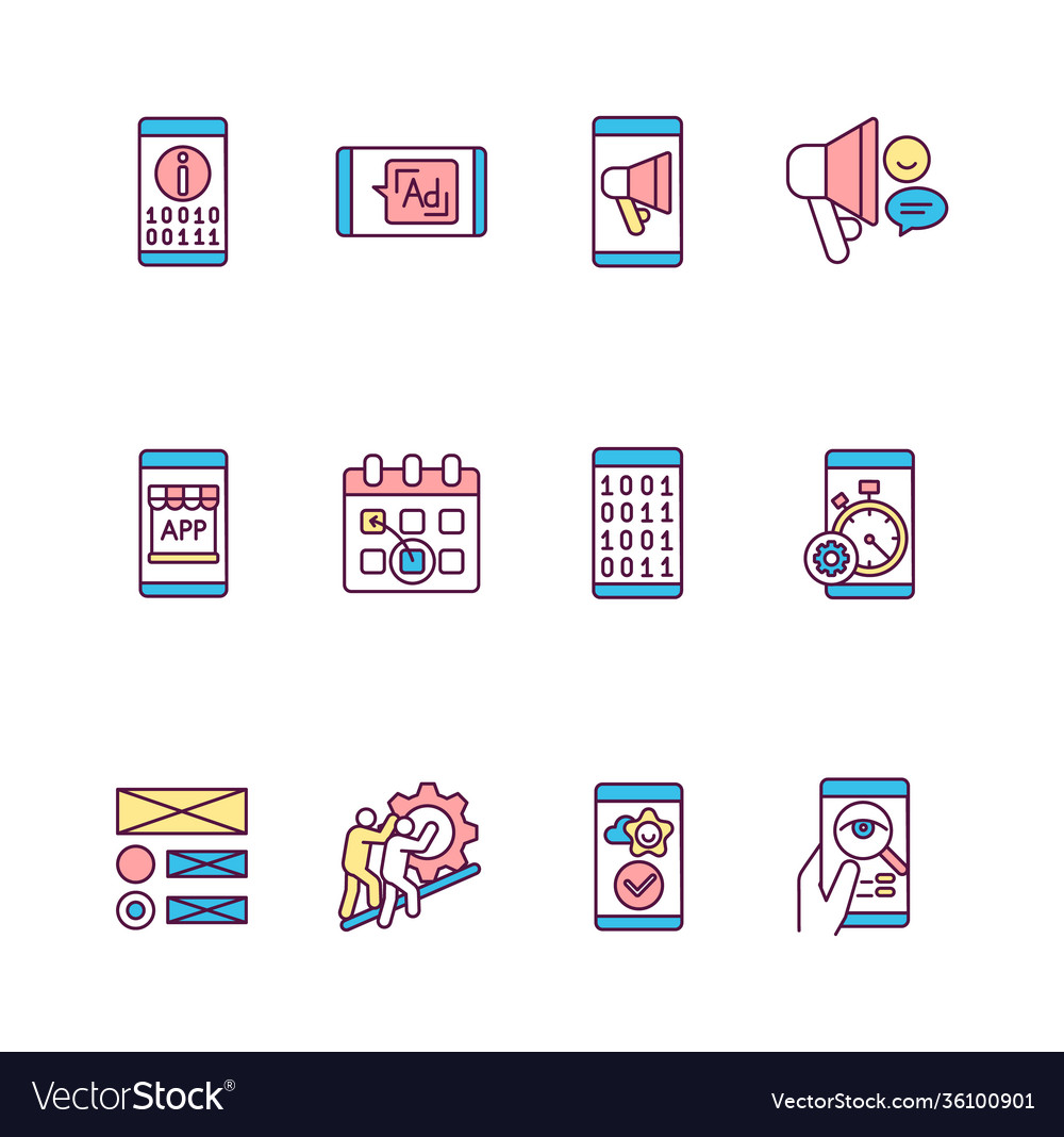 Mobile application rgb color icons set Royalty Free Vector