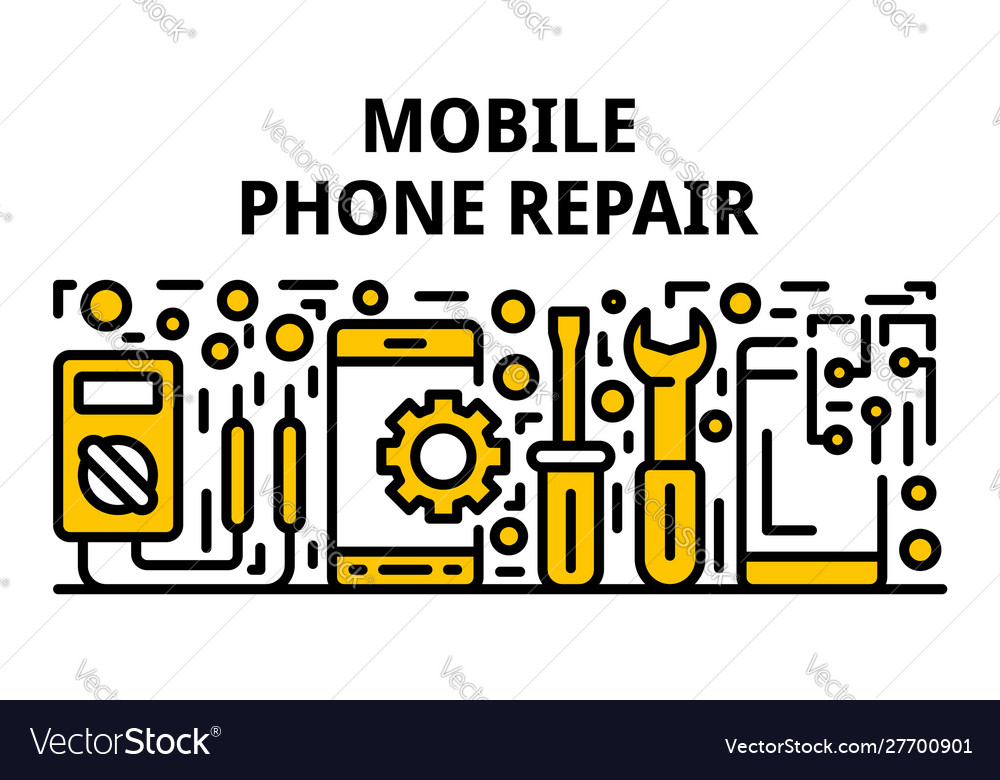 Mobile Phone Repair Banner Outline Style Vector Image