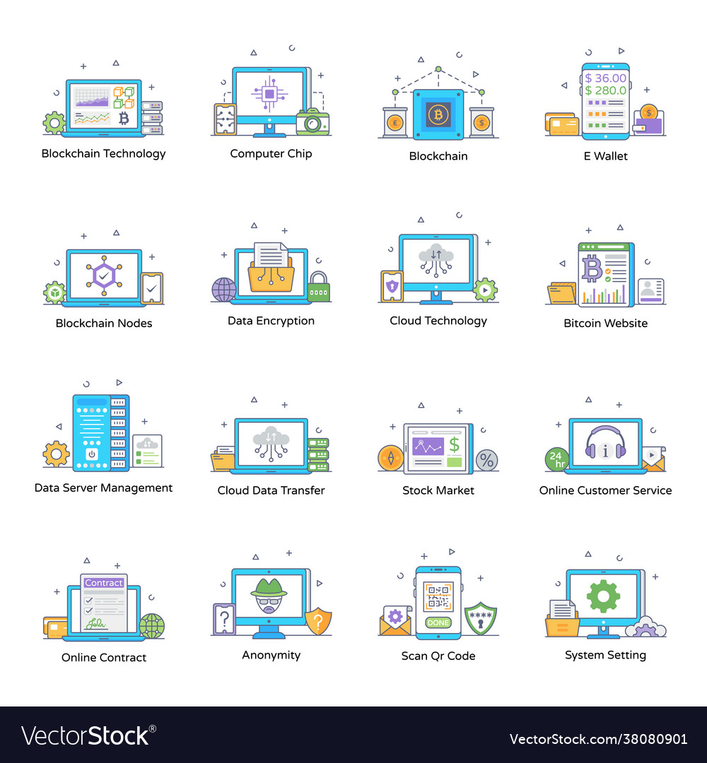 Pack blockchain technology flat conceptual icon Vector Image