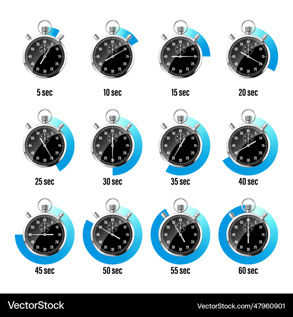 Realistic classic stopwatch shiny metal Royalty Free Vector
