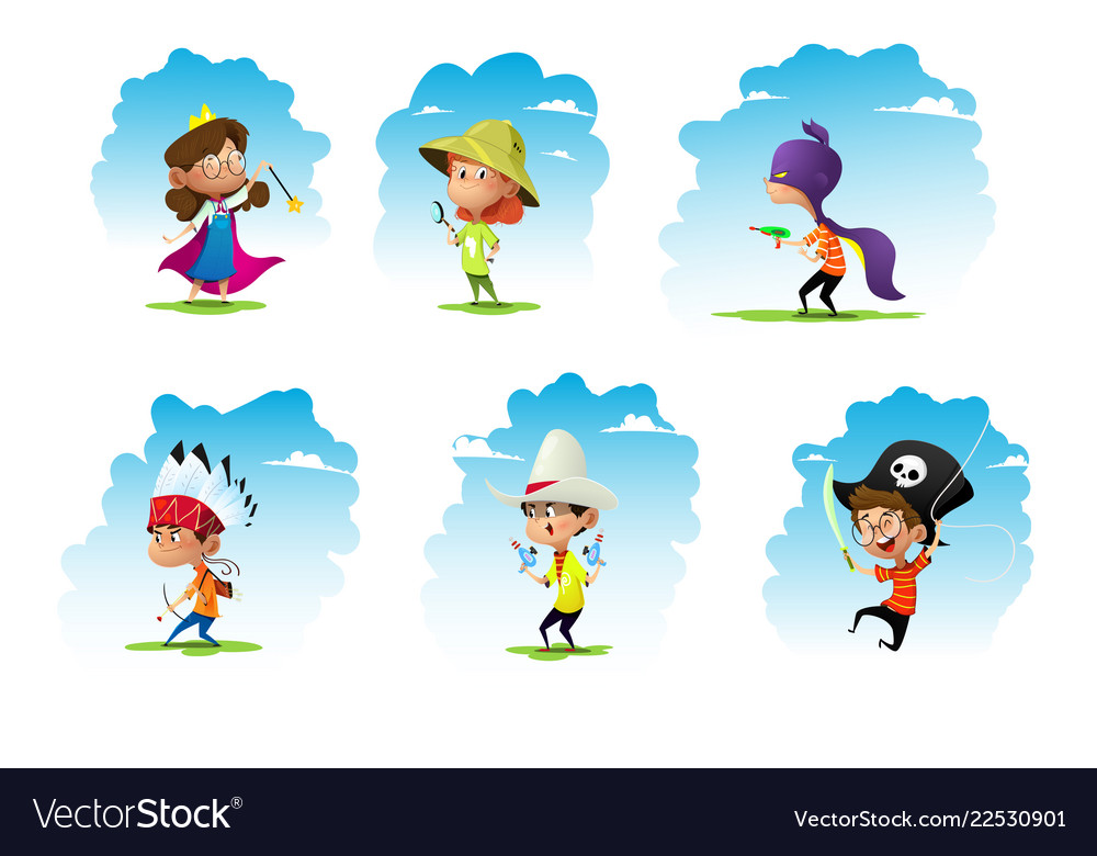 Set children weared in different costumes Vector Image