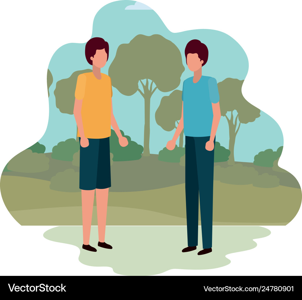 Young men standing in landscape avatar character Vector Image