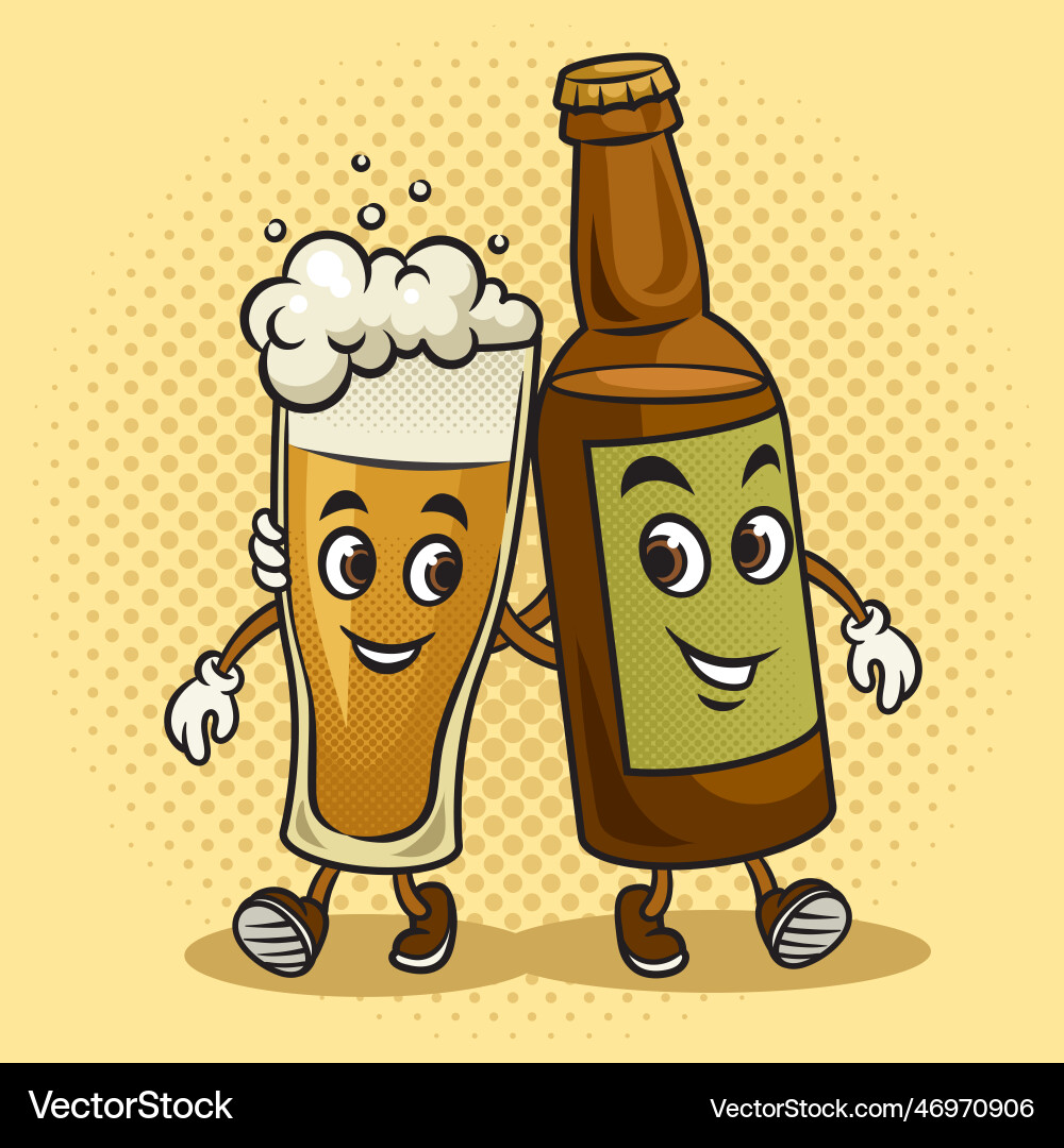 Beer glass and bottle pop art Royalty Free Vector Image