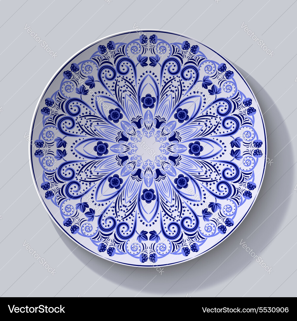 Blue floral pattern on a dish Pastiche of Chinese Vector Image