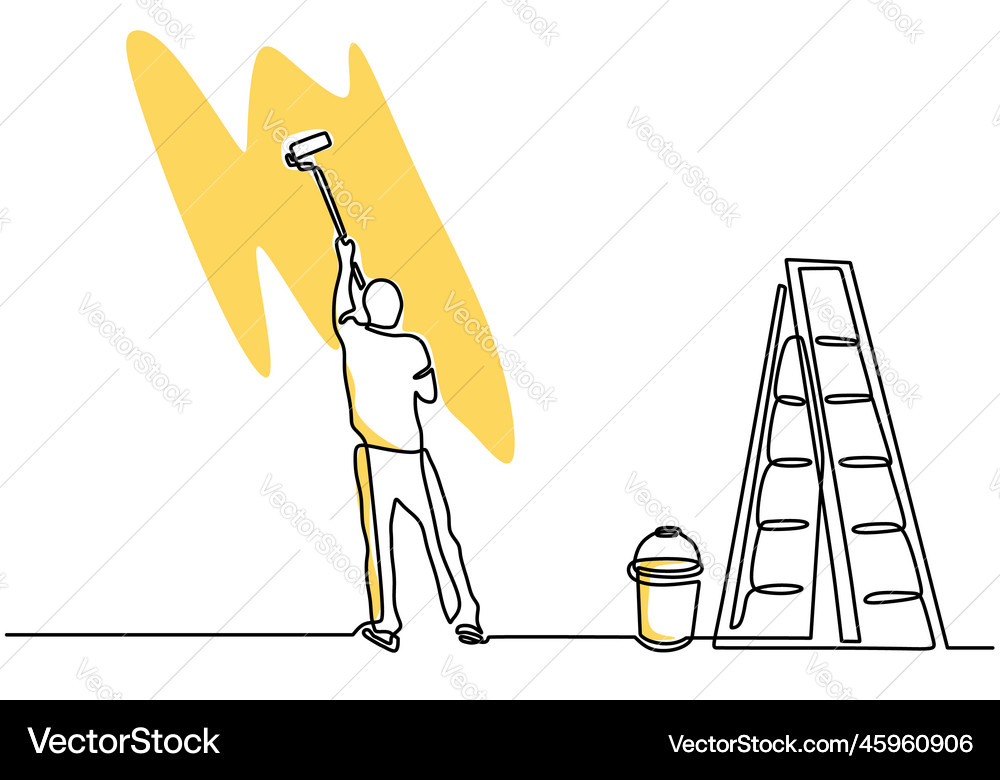 Continuous one line drawing of young handyman Vector Image