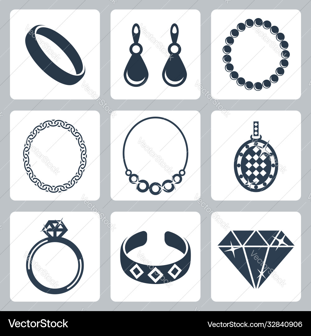 Isolated jewelry icons set Royalty Free Vector Image