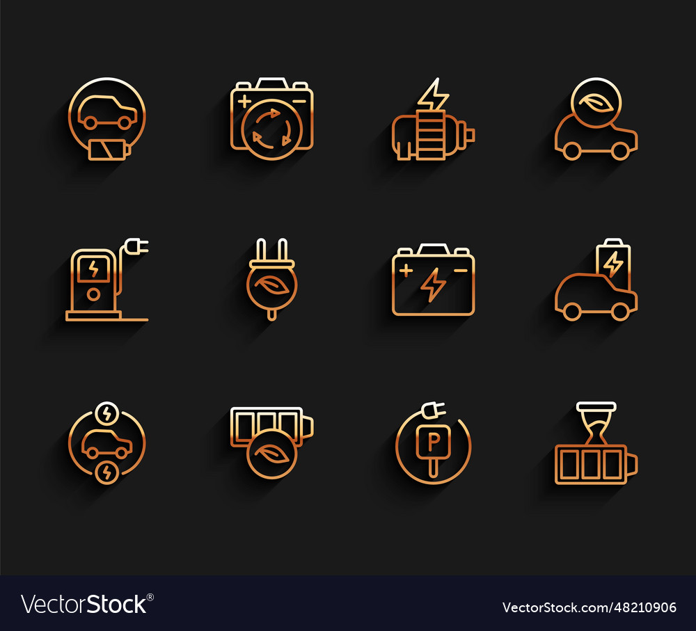 Set line electric car eco nature leaf battery Vector Image Set line electric car eco nature leaf battery Vector Image