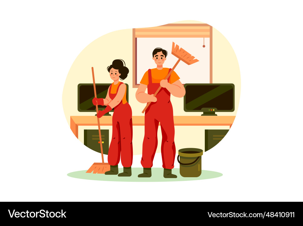 Cleaning team with professional equipment is Vector Image