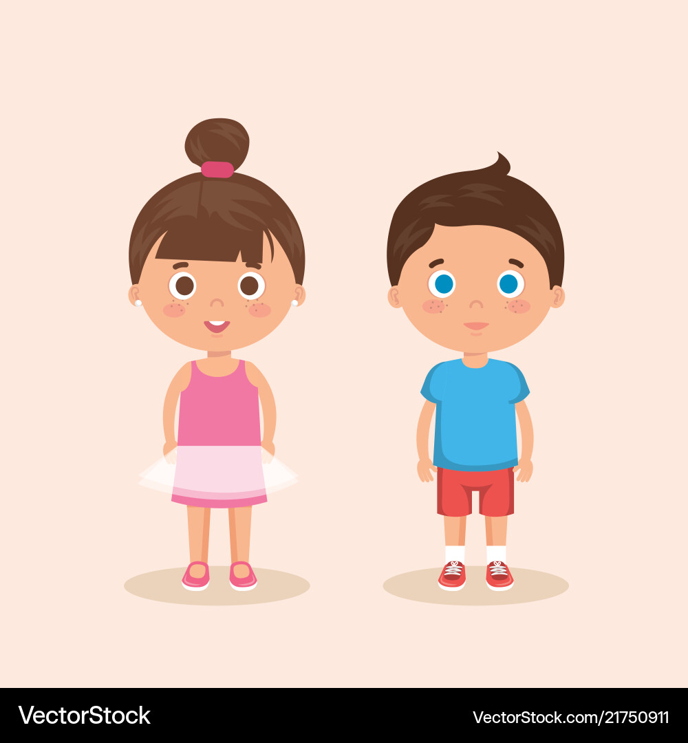 Couple little kids characters Royalty Free Vector Image