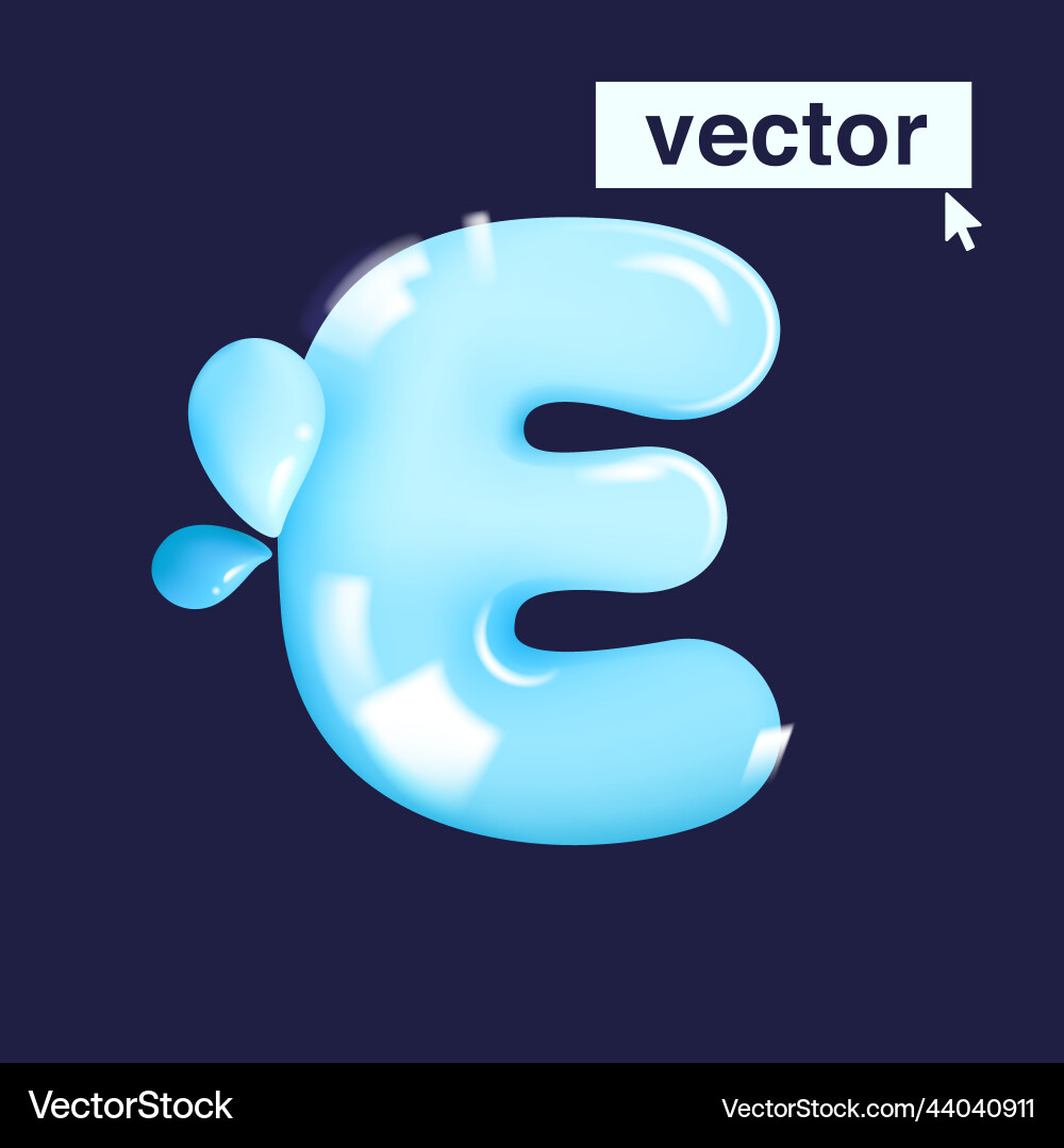 E letter pure water logo in realistic 3d Vector Image