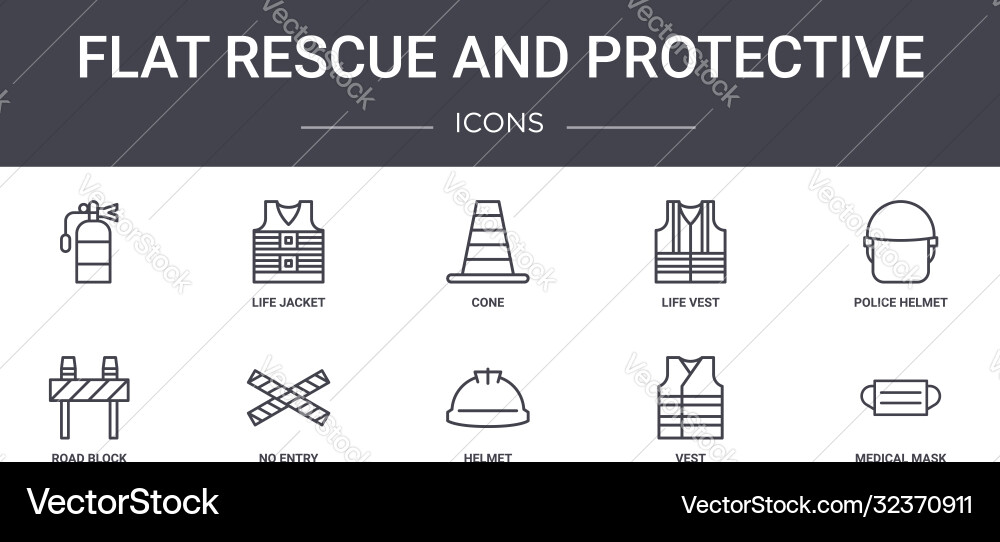 Flat rescue and protective concept line icons set Vector Image