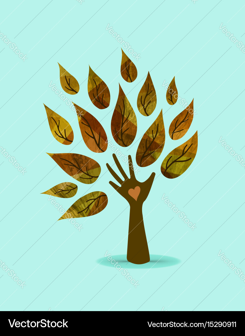 Hand tree nature love concept art Royalty Free Vector Image