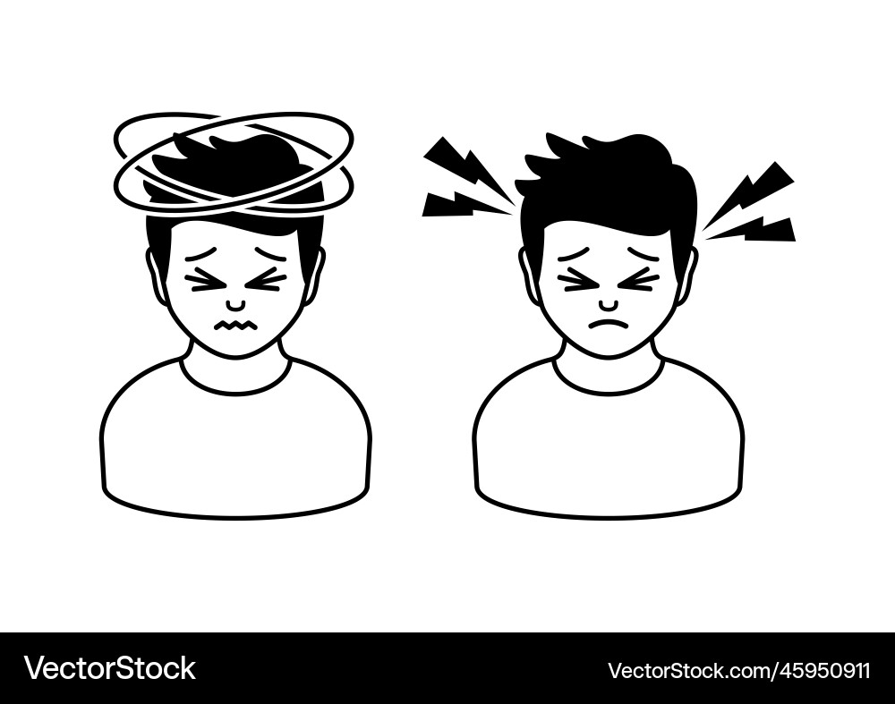 Head pain headache black and white icon set Vector Image