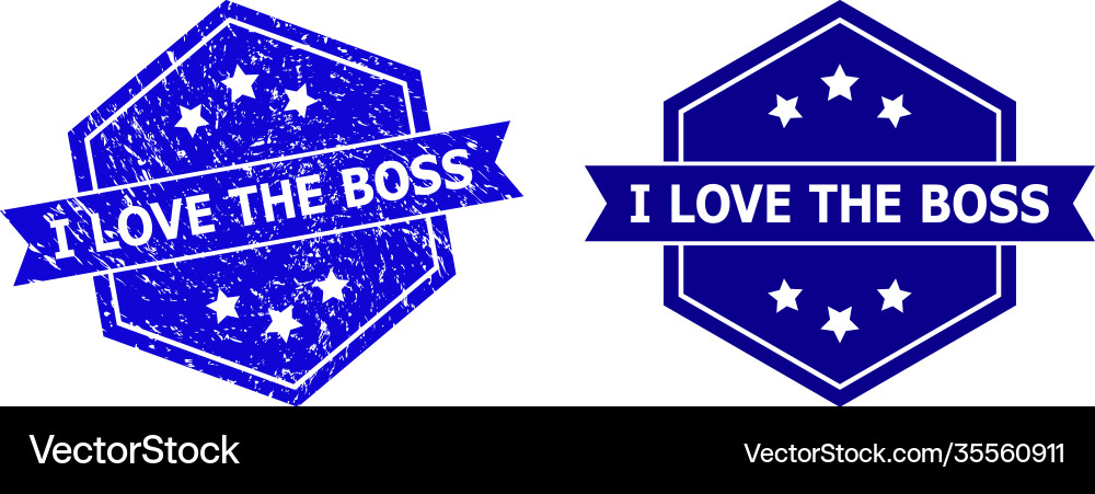 Hexagonal i love the boss stamp seal with rubber Vector Image